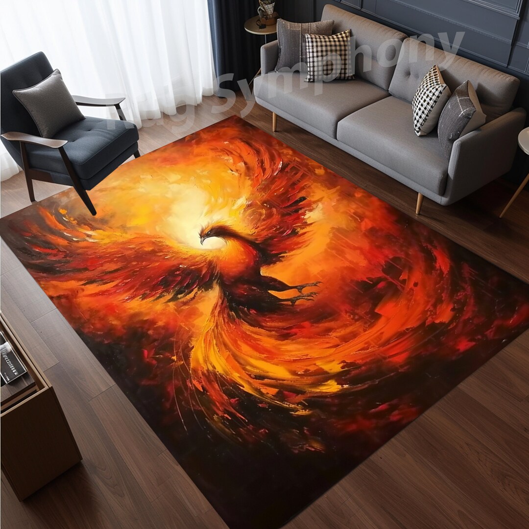 Fiery Phoenix Rug: Mythological Bird Design - Etsy