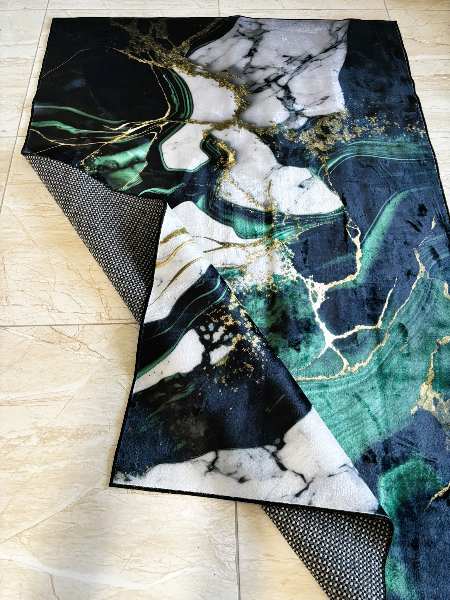 Bright Green and White Marble Texture Rug, Emerald Green Marble Rug ...