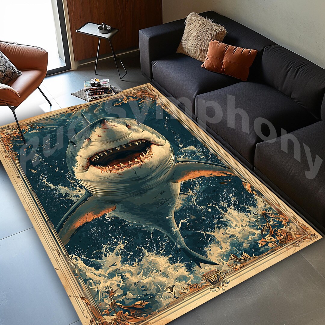 Scary Shark Area Rug, Shark Rug, Shark Pattern Rug, Shark Decor Rug ...