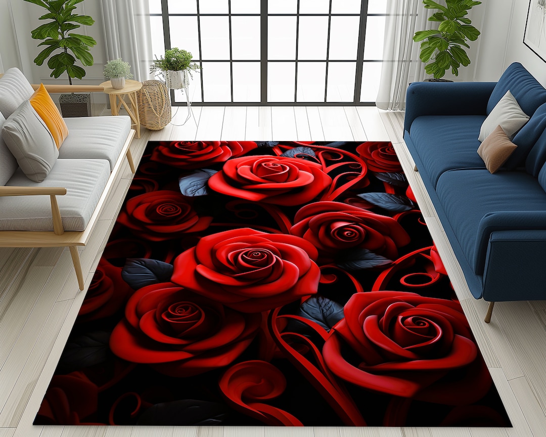 3D Look Red Roses Area Rug, Roses Rug, Rose Rug, Red Rose Rug, Flowers ...