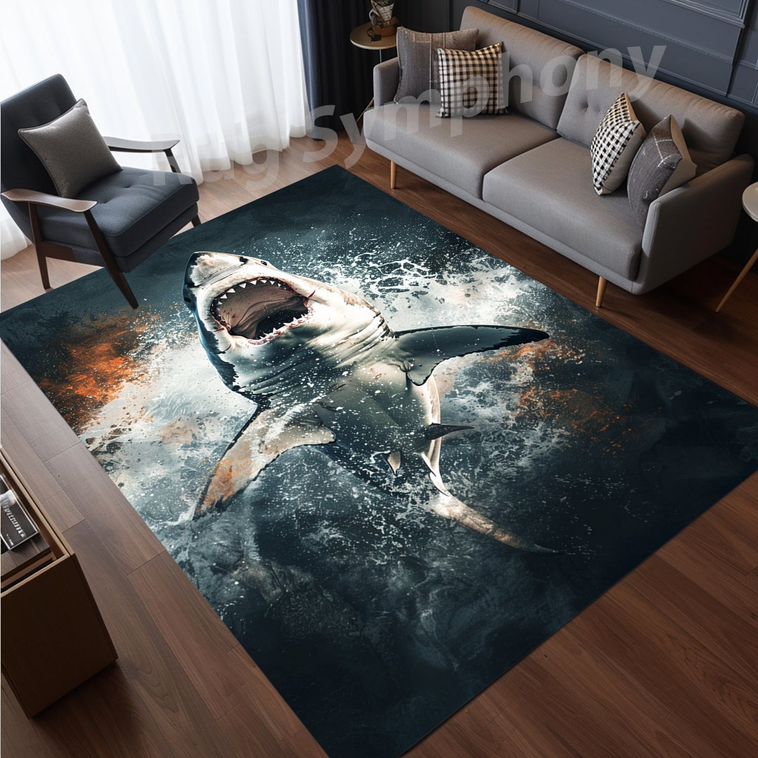 Shark Area Rug, Shark Rug, Shark Pattern Rug, Non Slip Cotton Base ...