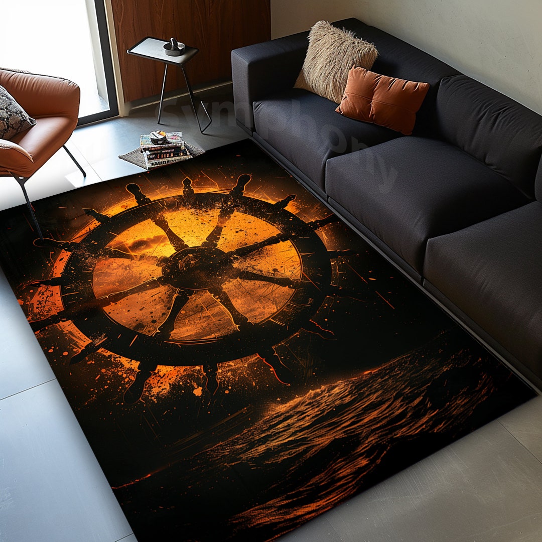 Maritime Rug, Maritime Decorative Ship Wheel Rug, Ship Wheel Area Rug ...