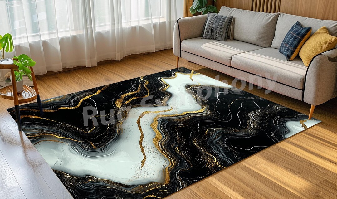 Black Marble Pattern Rug, White Marble Rug, Black Marble Rug, White ...