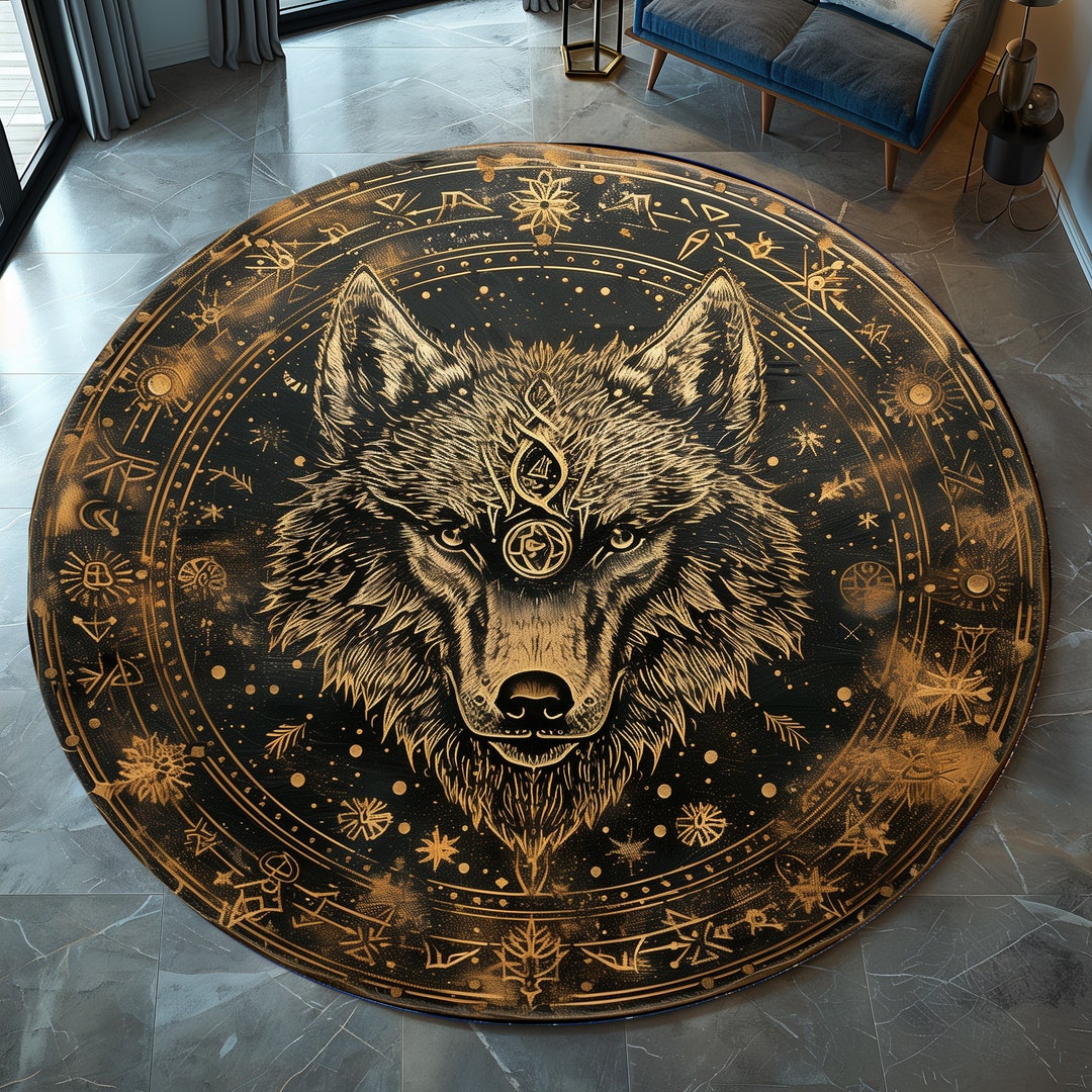 Round Wolf Rug: Viking Norse Fenrir Design - Etsy