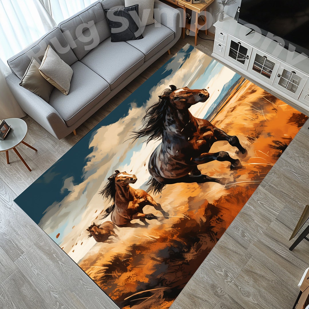 Horse Pattern Area Rugs for Living Room, Horse Rug, Wild Horses Rug ...