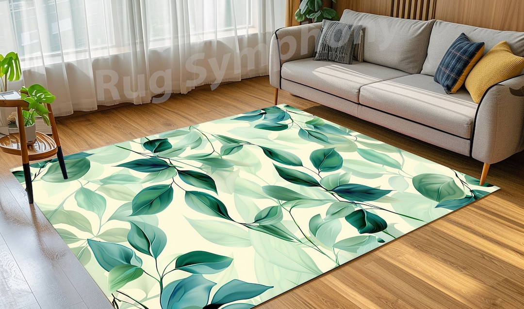 Light Green Sand Color Leaves Rug, Green Leaf Rug, Leaf Art Rug ...