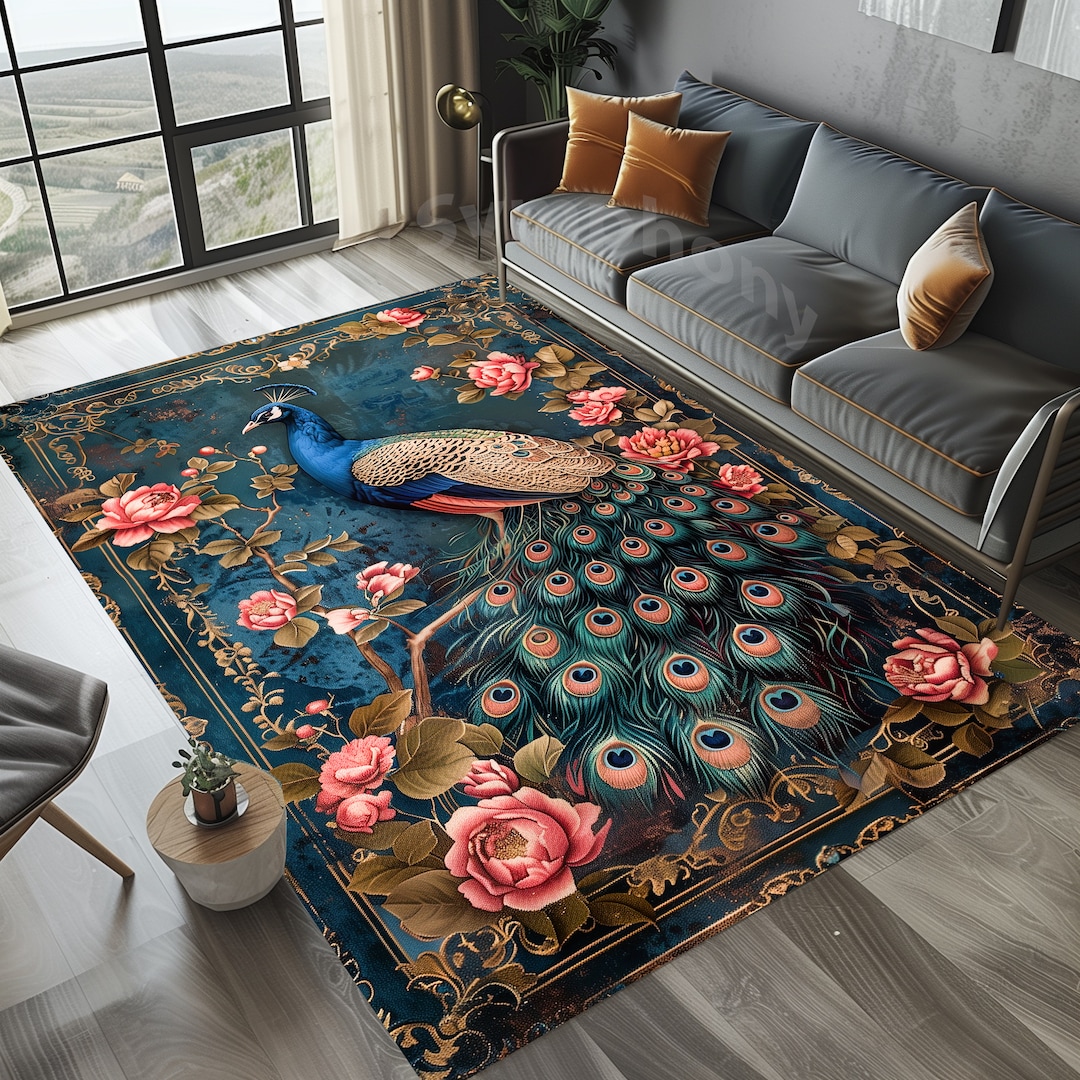 Traditional Peacock Rug Oriental Look Peacock Area Rug Peacock Rug Peacock Patterned Rug
