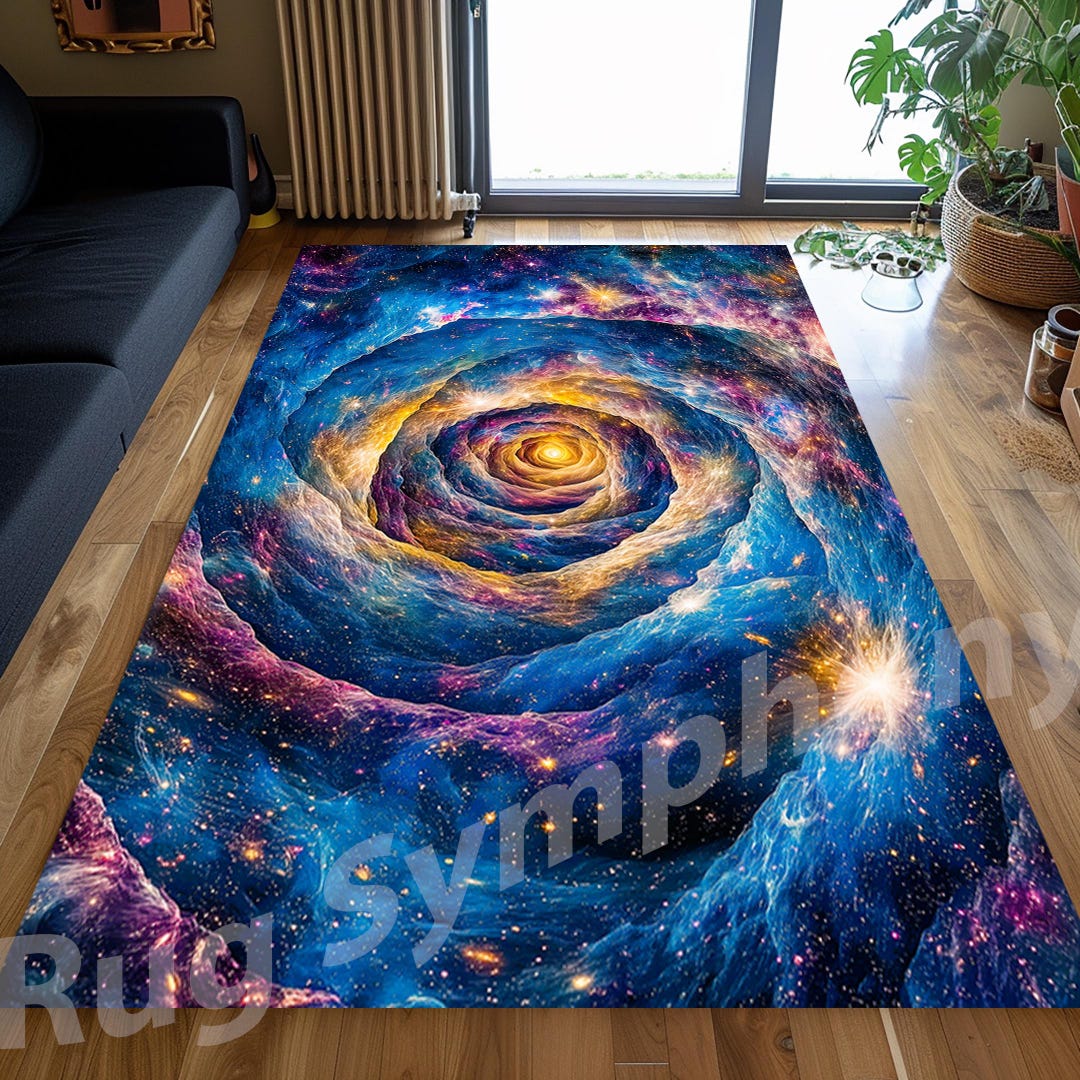 Cosmic Nebula Rug, Neon Look Swirl Rug, Cosmic Galaxy Rug, Swirling ...