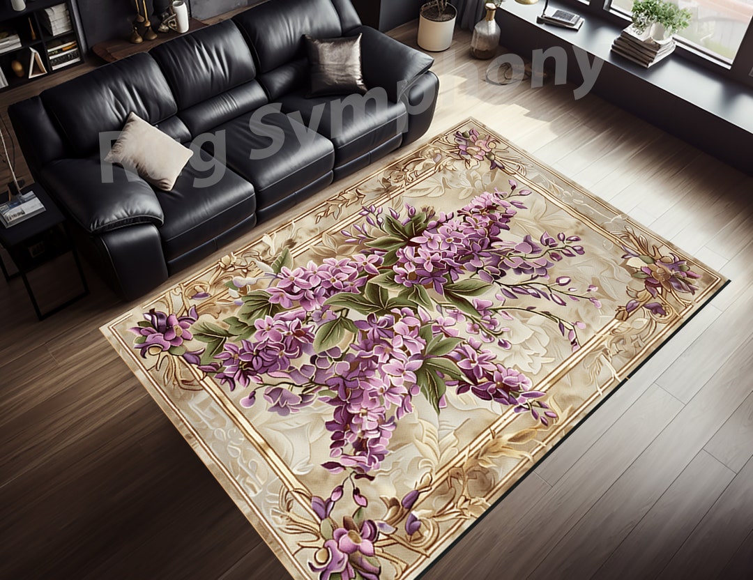 Traditional Lilac Rug, Painting Style Lilac Rug, Rustic Lilac Rug ...
