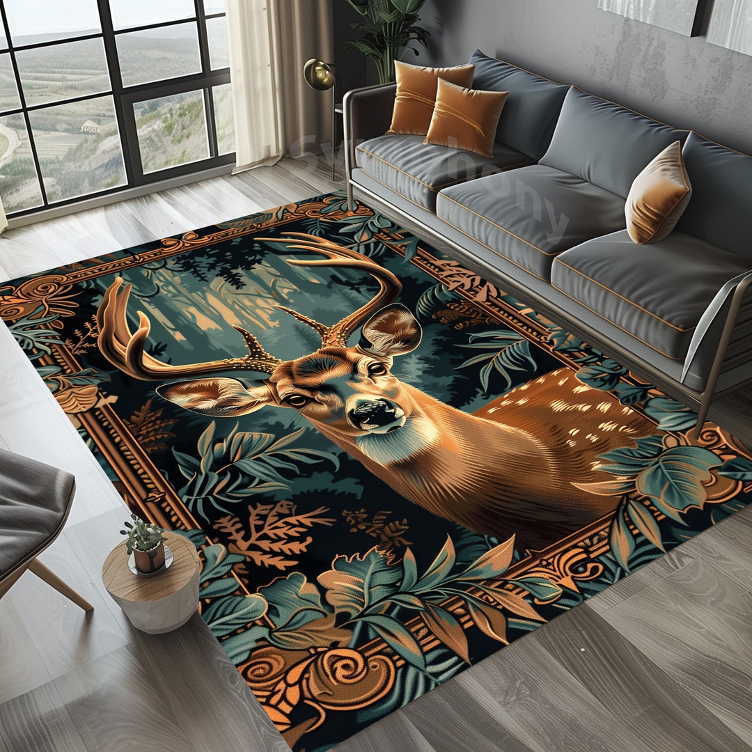 Traditional Deer Rug, Rustic Deer Rug, Colorful Deer Rug, Deer Rug ...
