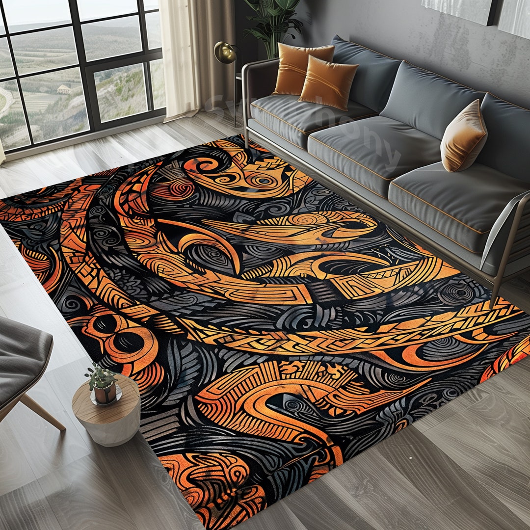 Maori Tattoo Pattern Rug, Maori Rug, Tattoo Rug, Abstract Rug, Textured ...