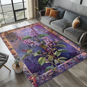 Lilac Flower Rug, Purple Theme Rug, Purple Rug, Lilac Area Rug, Botanic ...