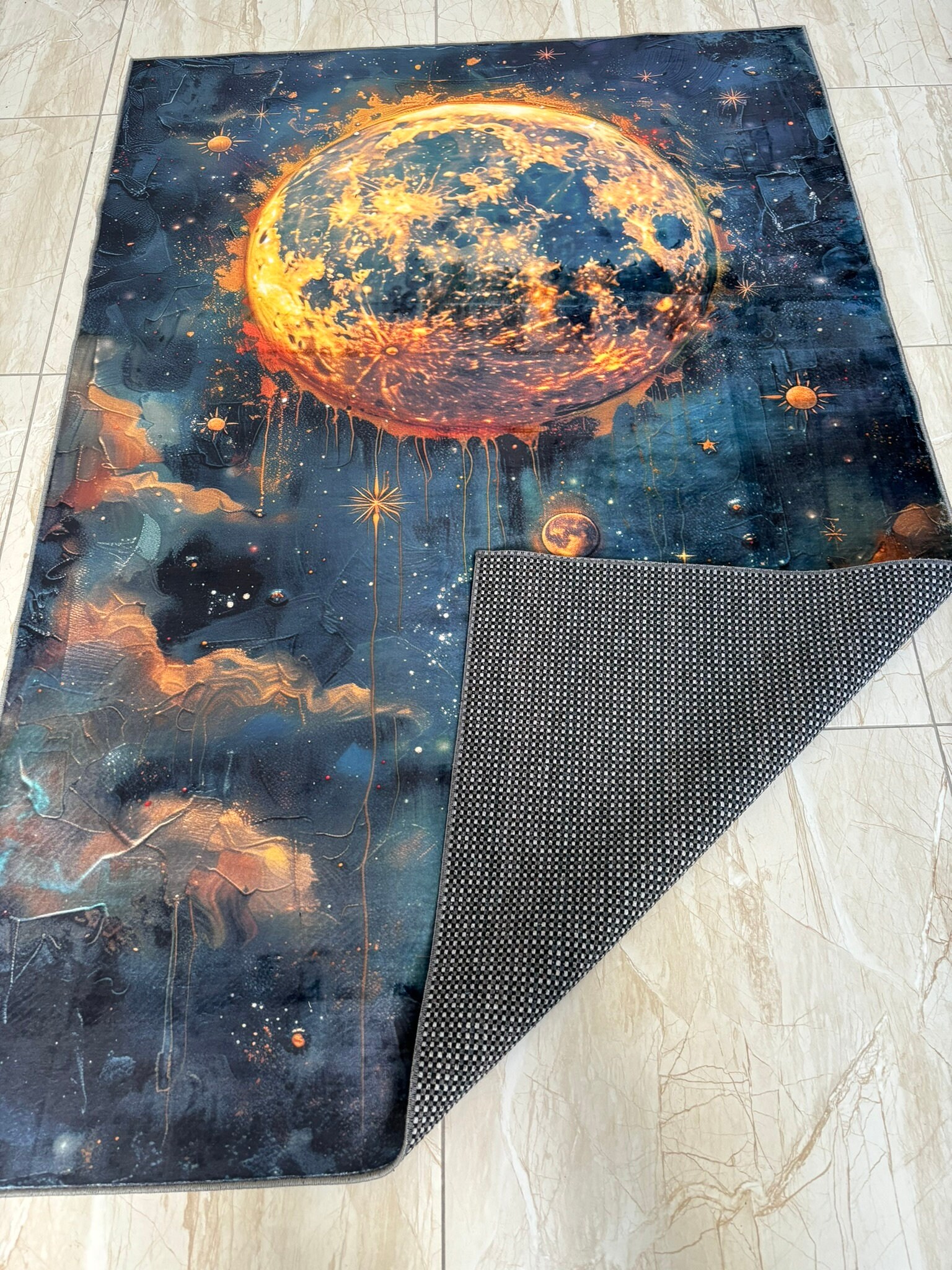 Incredible Solar Eclipse Illustration Rug, Sun Moon Rug, Crescent Solar ...