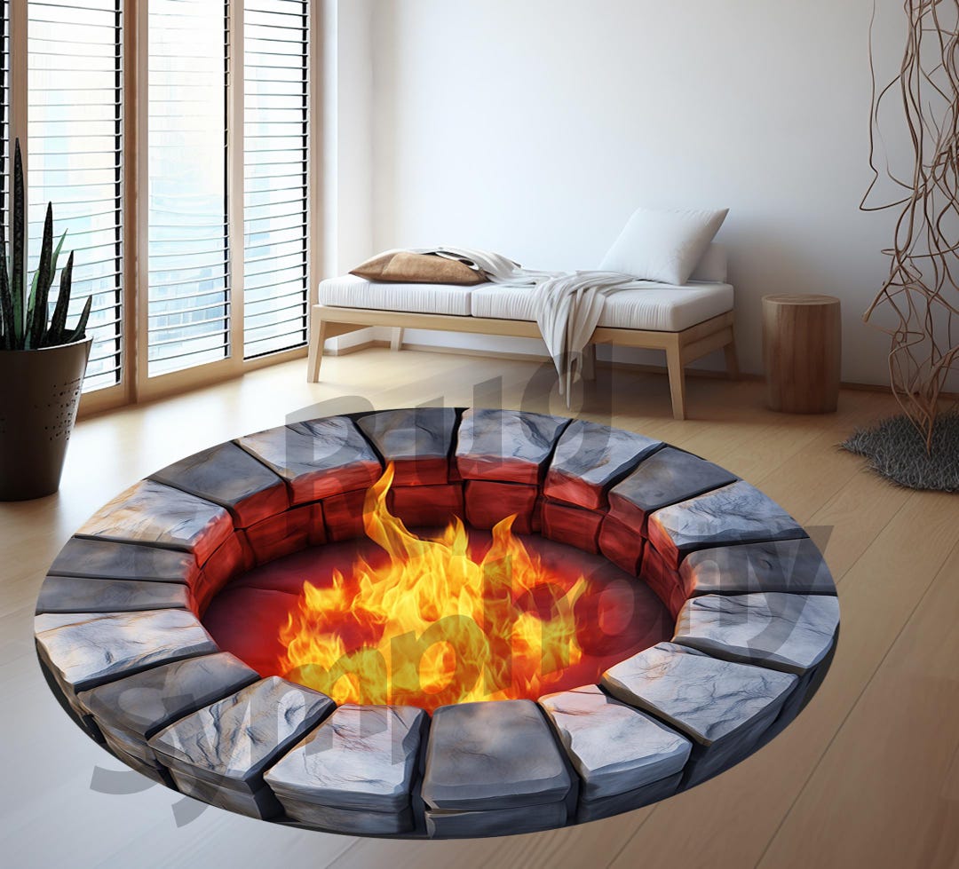 Round Fire Pit Rug, 3D Look Fire Pit Rug, Round Fire Pit Mat, 3D Look ...
