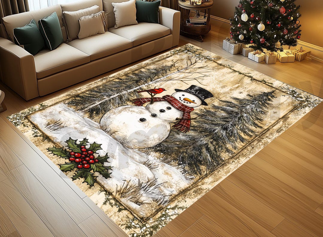 Snowman With Black Top Hat Area Rug, Merry Christmas Rug, Christmas ...