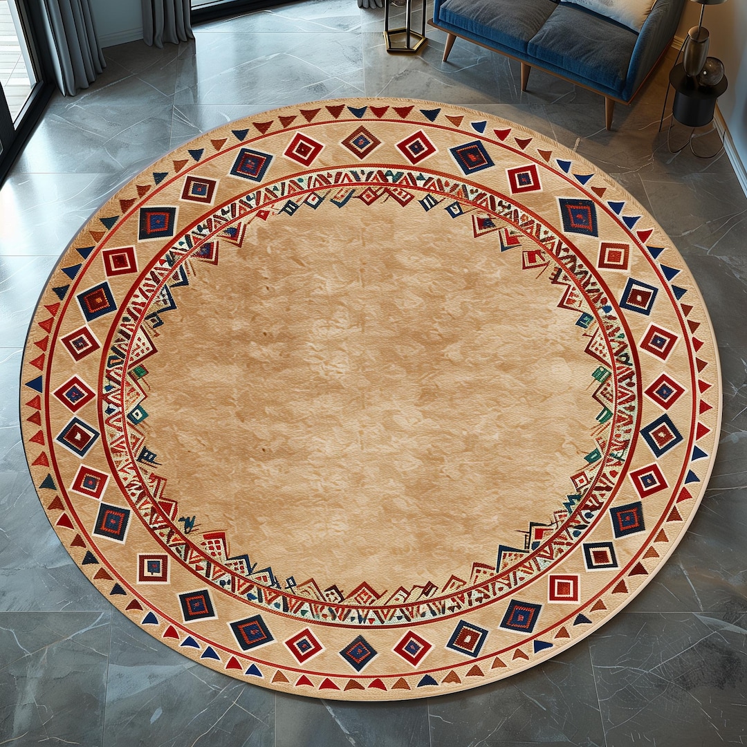 Painting Style Round Aztec Rug, Aztec Pattern Round Rug, Traditional ...