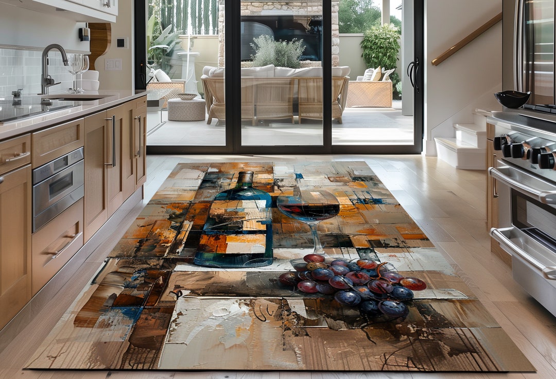 Wine and Glasses Kitchen Mat, Wine and Bottle Rug, Wine Glass Rug ...