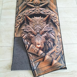 Wolf Area Runner Rug, Norse God Runner, 3D Look Wolf Long Rug, Wood ...