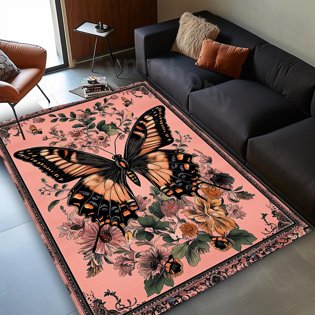 Oriental Butterfly Rug, Pink Butterfly Rug, Butterfly Rug, Butterfly ...