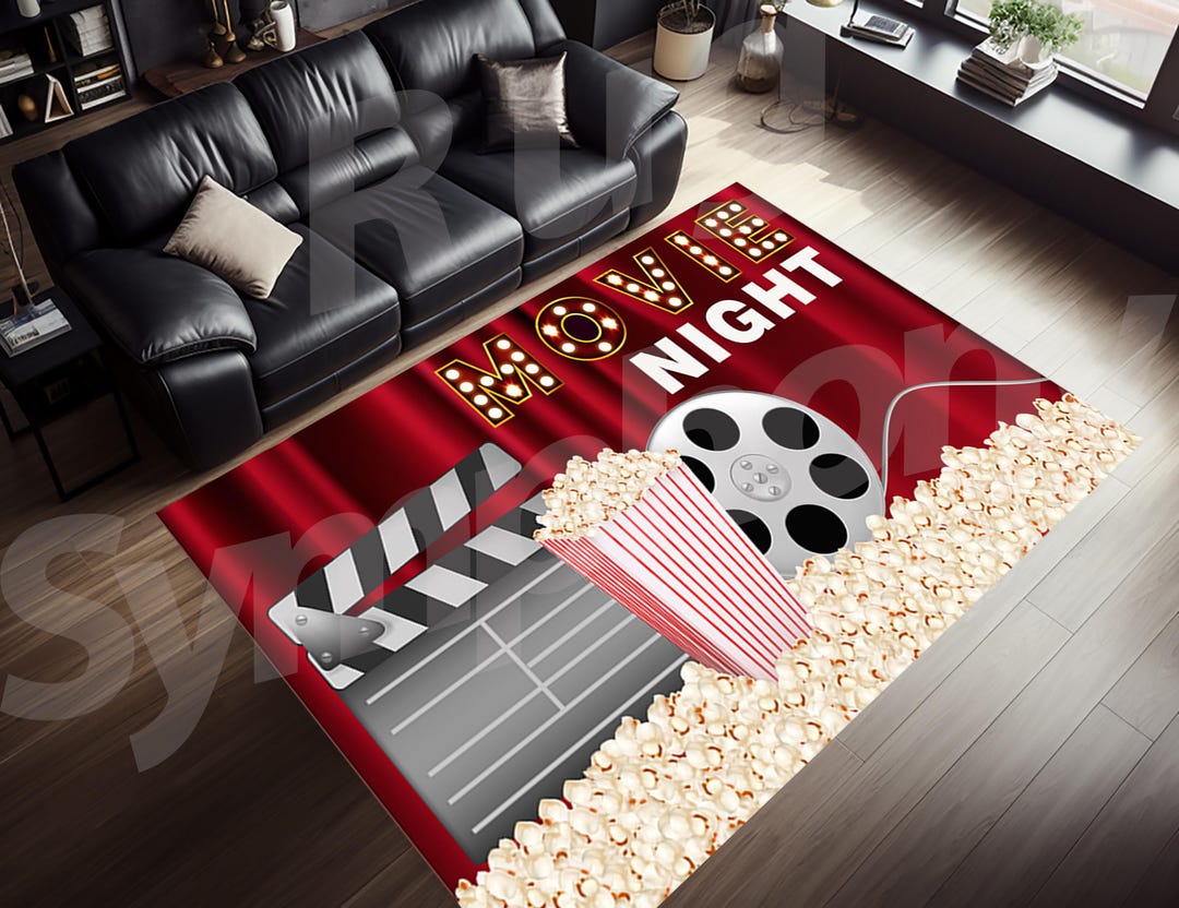 Home Cinema Rug, Movie Room Rug, Movie Night Area Rug, Movie Rug, Movie ...