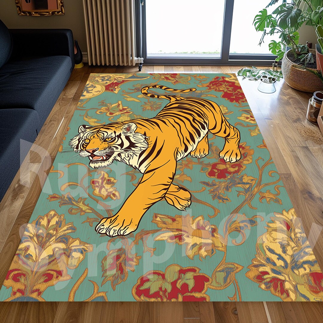 Ornate Indian Tapestry Traditional Tiger Area Rug for Living Room ...