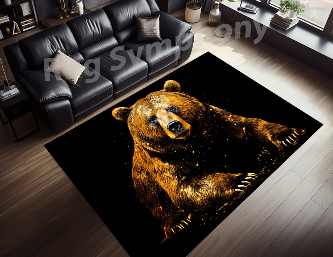 Bear Rug, Bear Area Rug, Grizzly Bear Rug, Grizzly Bear Area Rug, Gold ...