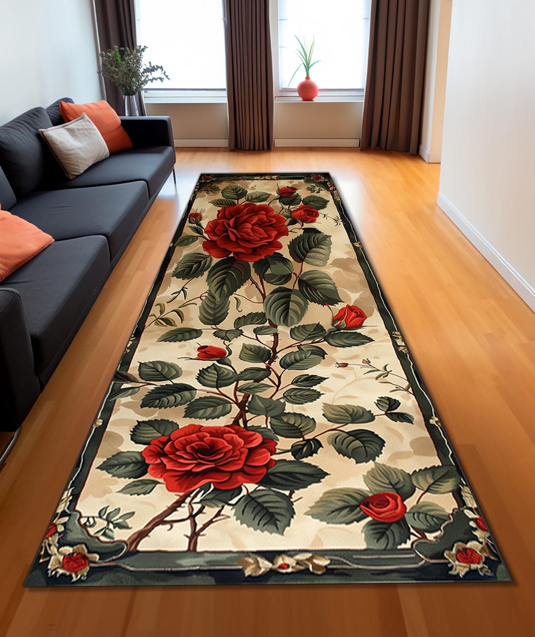 Red Rose Runner Rug: Traditional Floral Design - Etsy