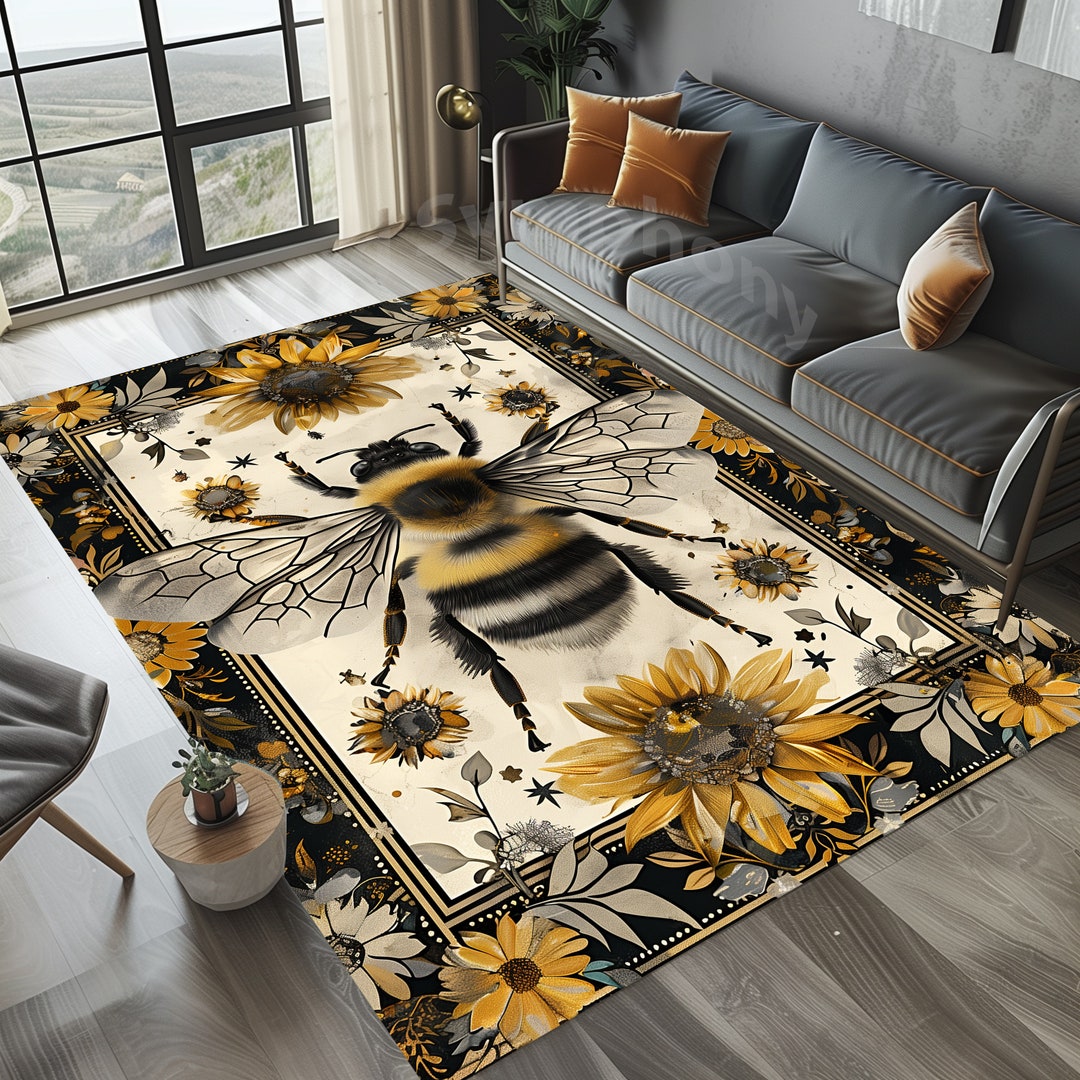 Traditional Bee Rug, Vivid Bee Rug, Rustic Bee Rug, Colorful Bee Rug ...