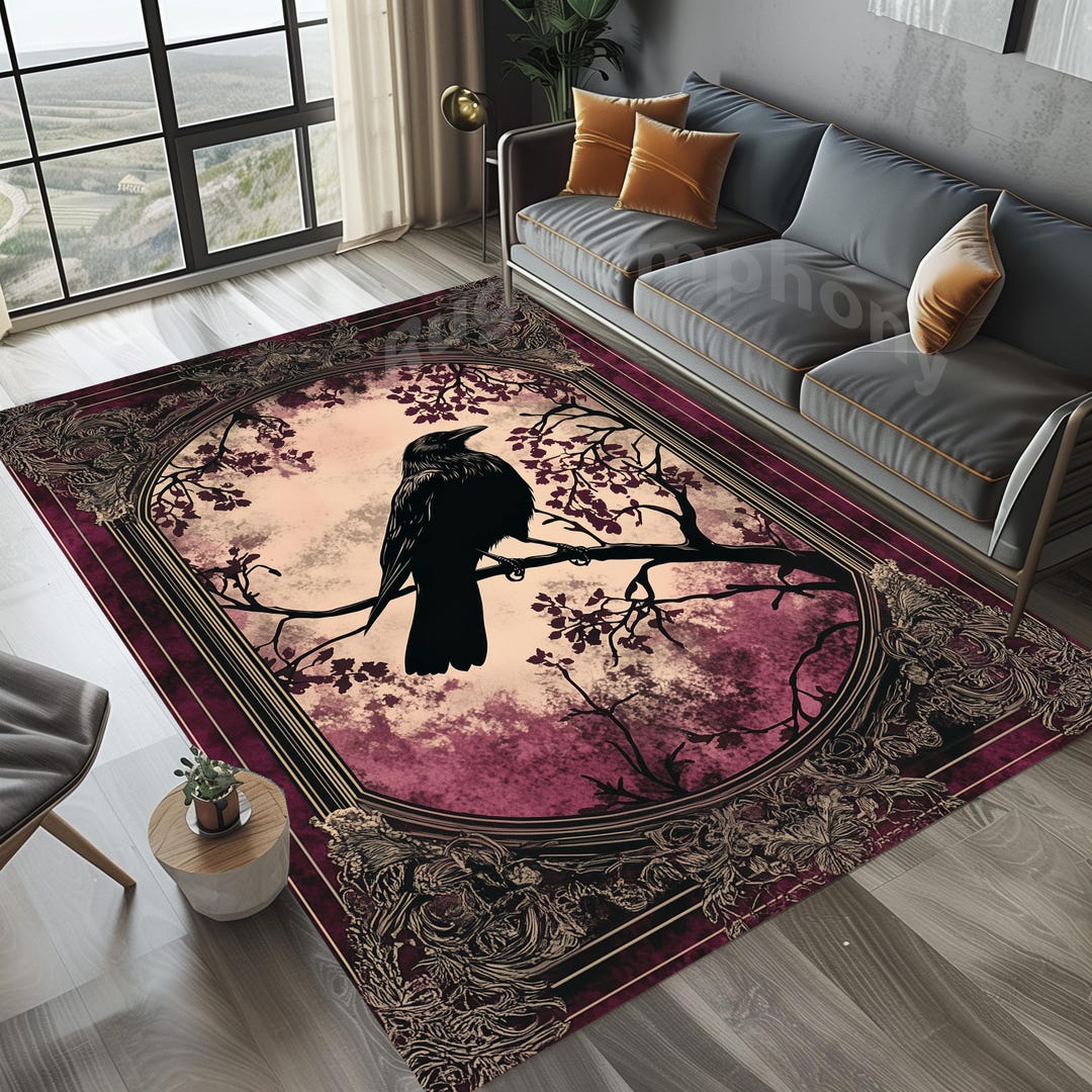 Elegant Crow Rug, Rustic Crow Rug, Crow Rug, Purple Crow Rug ...
