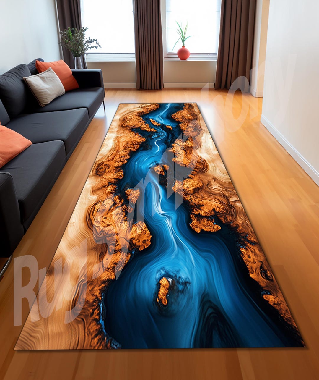 Resin Liquid Acrylic Area Rug, Turquoise Marble Texture Rug, Marble Rug ...