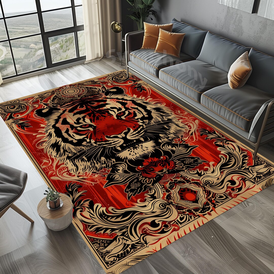 Tiger Card Rug, Fortune Teller Card Rug, Tiger Voodoo Rug, Oriental ...