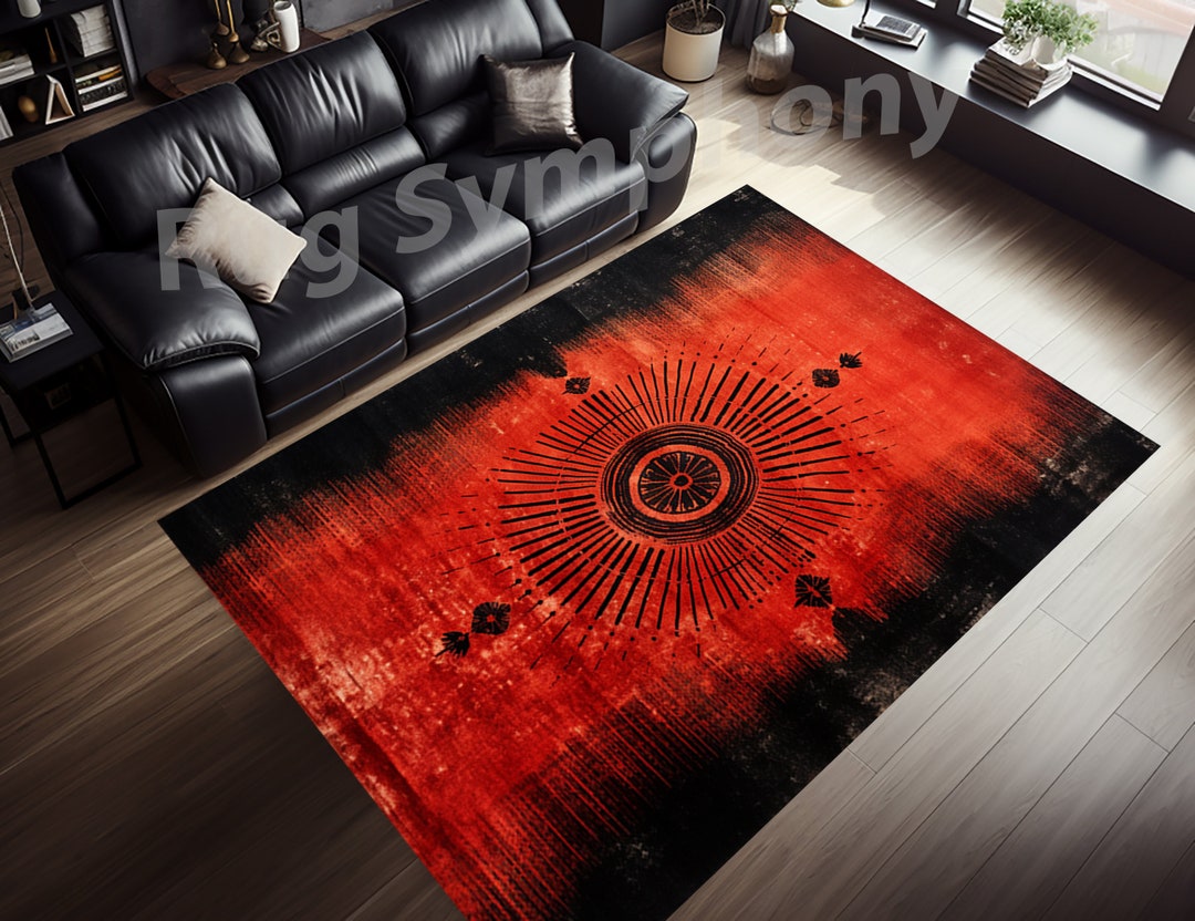 Modern Art Rug, Red Modern Living Room Rug, Contemporary Art Rug, Red ...