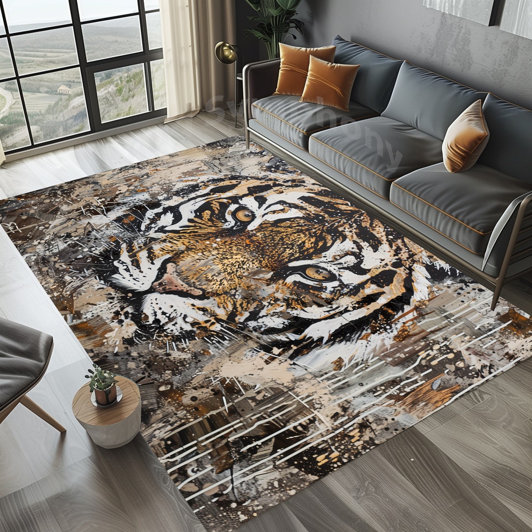 Contemporary Tiger Rug, Rustic Tiger Rug, Abstract Tiger Rug, Tiger Rug ...
