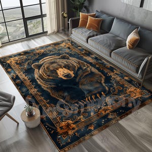 Rustic Bear Area Rug, Wild Animals Rustic Rug, Rustic Bear Rug, Bear ...