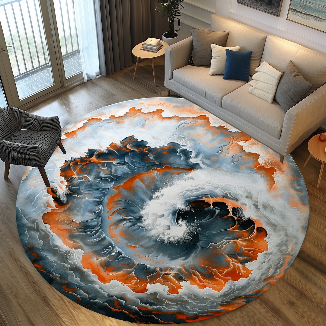 Round Swirl Rug, 3D Look Rug, Round 3D Look Rug, Round Storm Rug, 3D ...