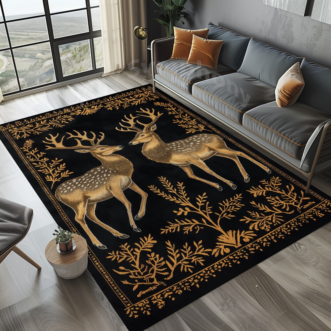 Medieval Art Rug, Depicting Two Deer Rug, Rustic Deer Rug, Wild Animals ...
