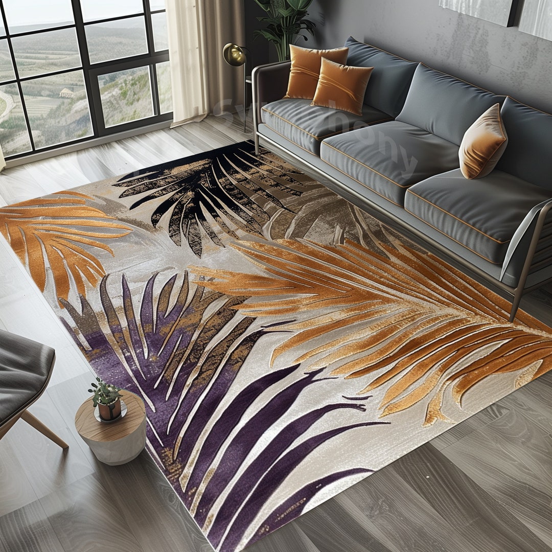 Palm Leaf Rug, Brown Leaf Rug, Leaf Art Rug, Contemporary Art Rug, Leaf ...