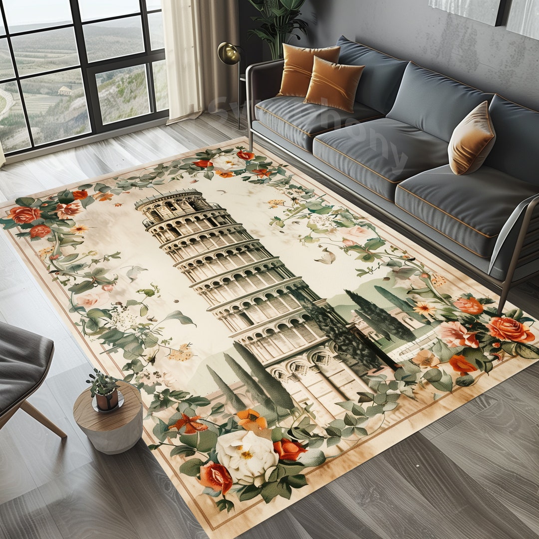 Rustic Leaning Tower of Pisa Rug, Traditional Pisa Rug, Painting Style ...