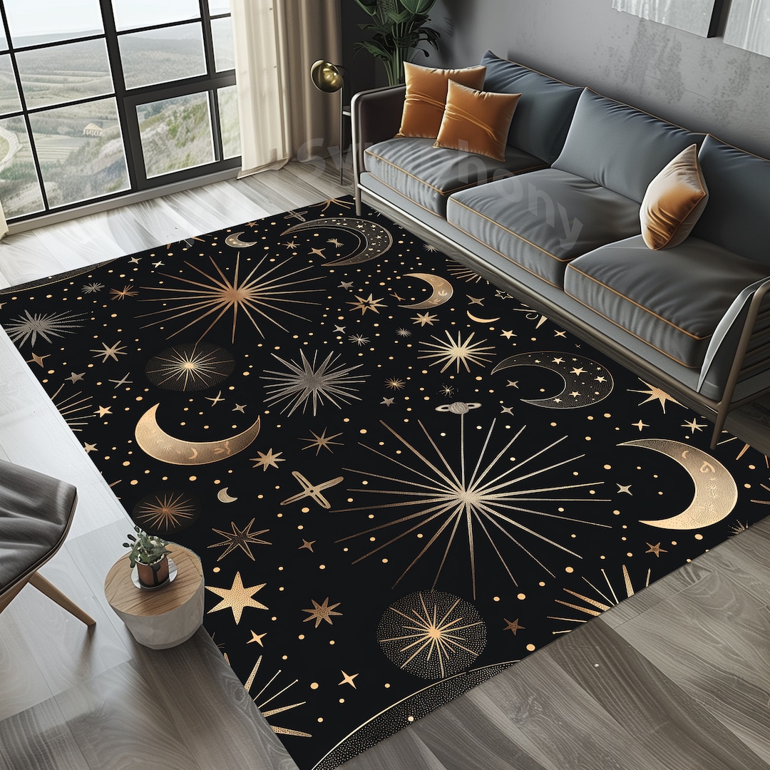 Celestial Star and Moon Rug, Celestial Pattern Rug, Celestial Rug ...