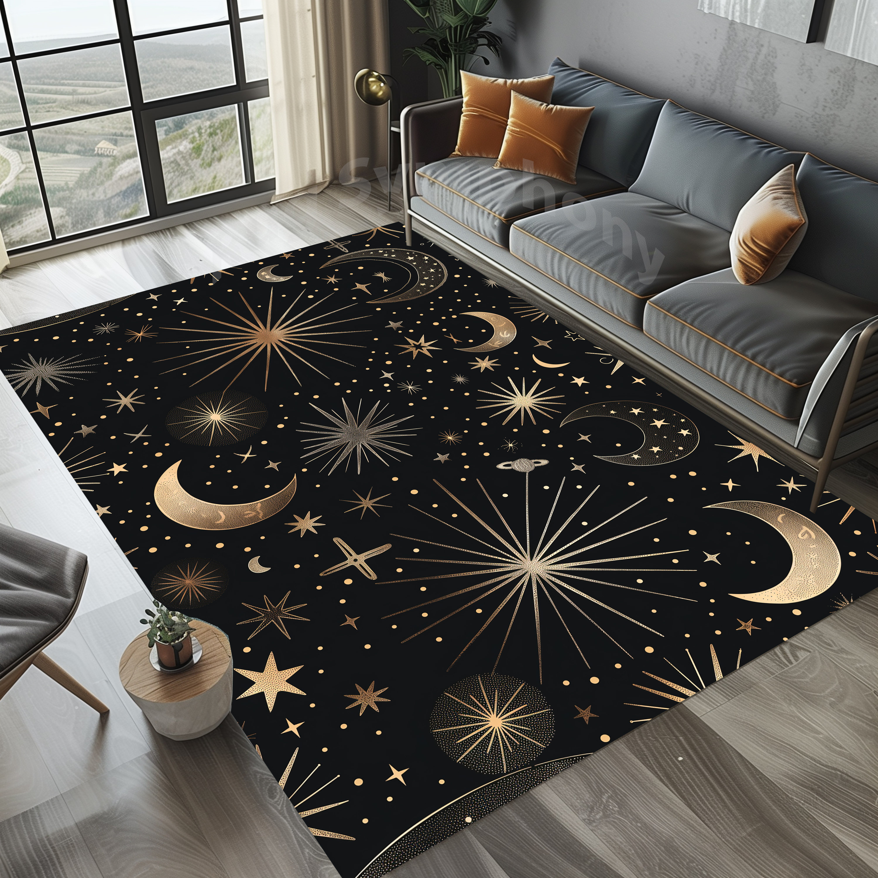 Celestial Star and Moon Rug, Celestial Pattern Rug, Celestial Rug ...
