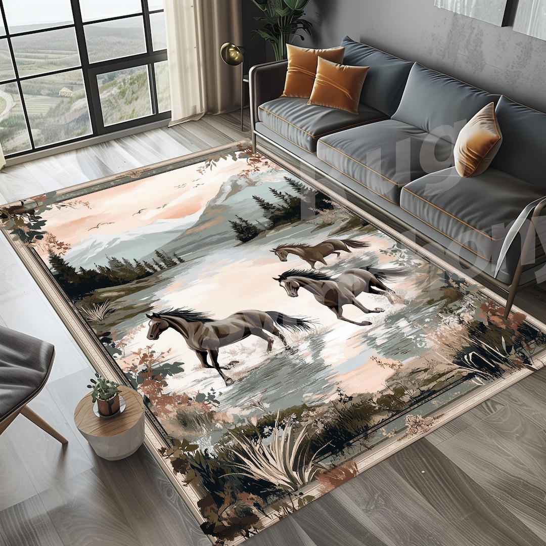 Oriental Horses Rug, Wild Horse Area Rug, Wild Horses Area Rug ...
