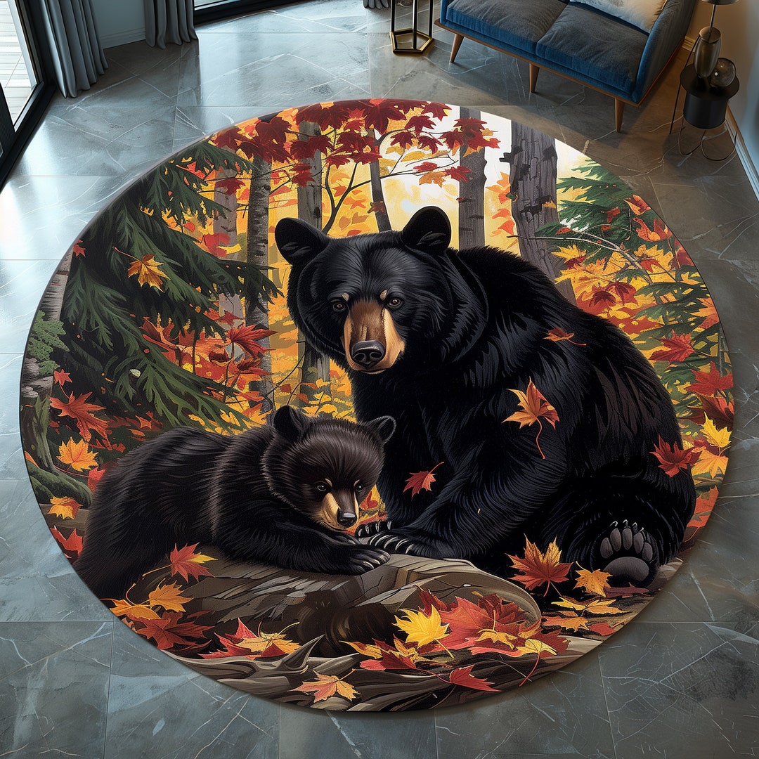 Round Bear and Cub Rug, Cabin House Bear Rug, Bear Rug, Bear Area Rug ...
