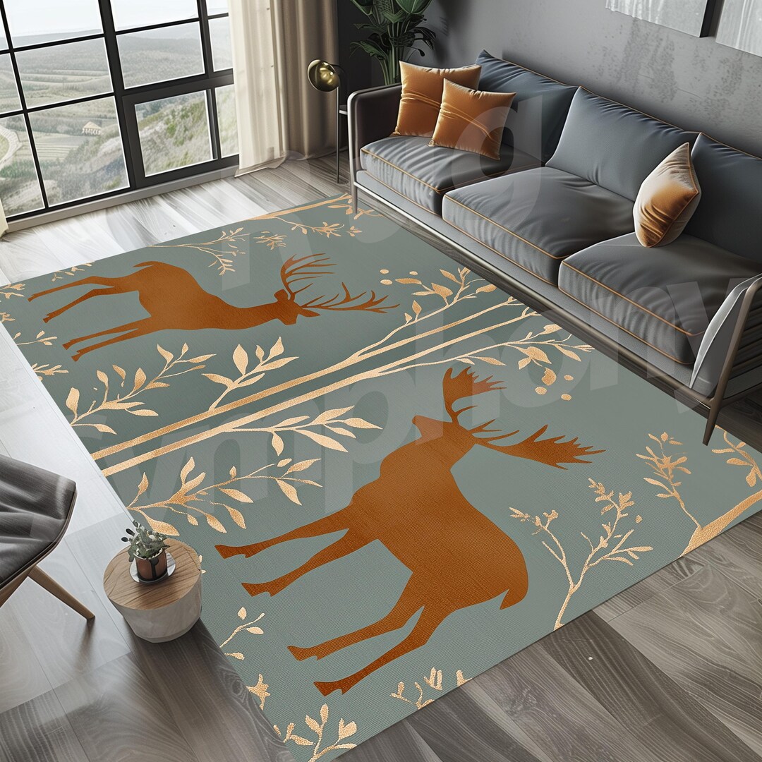Cabin Rug, Cabin Area Rug, Deer Print Rug, Rustic Deer Rug, Wild ...