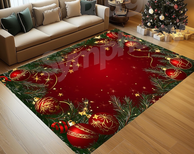 Christmas Rug, Christmas Round Rug, Rustic Christmas Rug, Xmas Rug ...