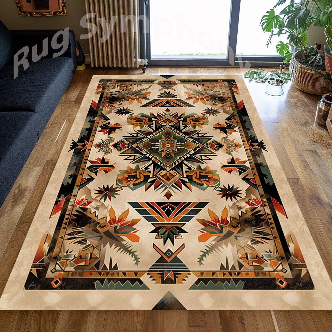 Traditional Aztec Rug, Painting Style Aztec Rug, Rustic Aztec Rug ...