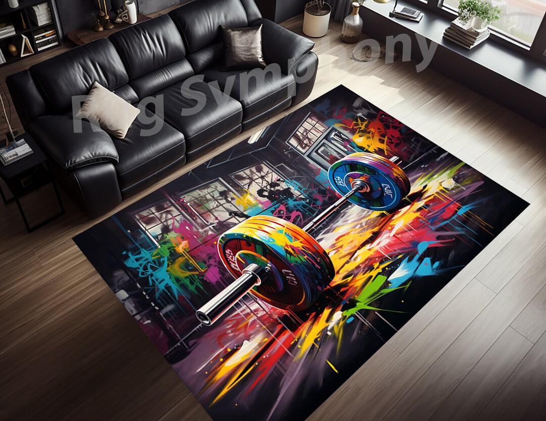 Colorful Barbell Area Rug: Graffiti Sport Rug - Etsy