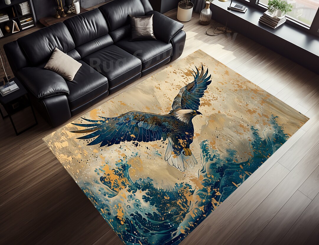 Oil Paint Style Eagle Rug, Eagle Area Rug, Eagle Flying Over the ...