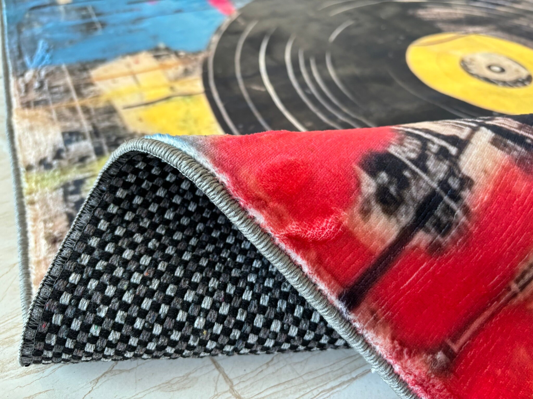 Retro Look Guitar Illustration Rug, Guitar Rug, Guitar Art Rug, Guitar ...