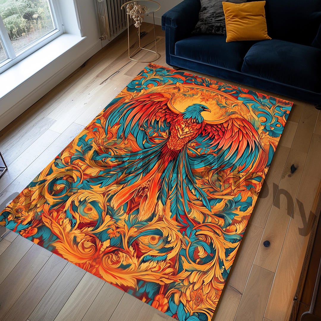 Phoenix Rug, Mystical Bird Rug, Simurgh Rug, Phoenix Area Rug, Mystical ...