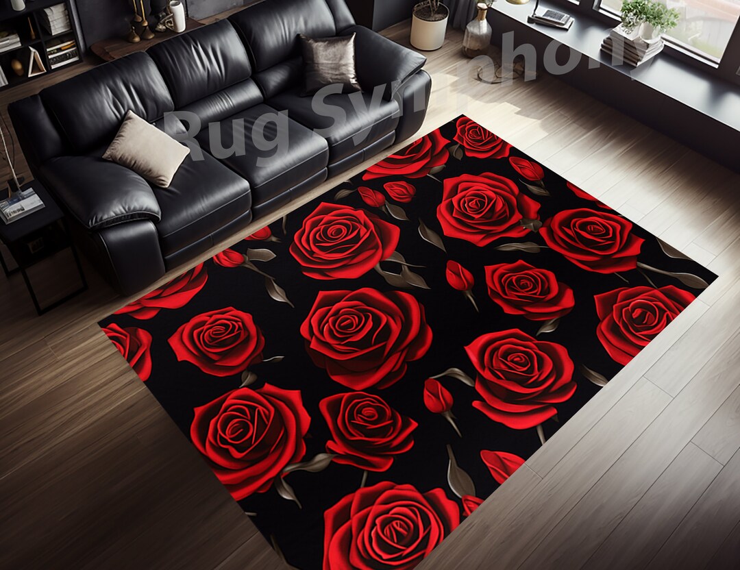 Red Roses Rug, Rose Rug, Red and Black Rug, Flowers Rug, Rose Area Rug ...